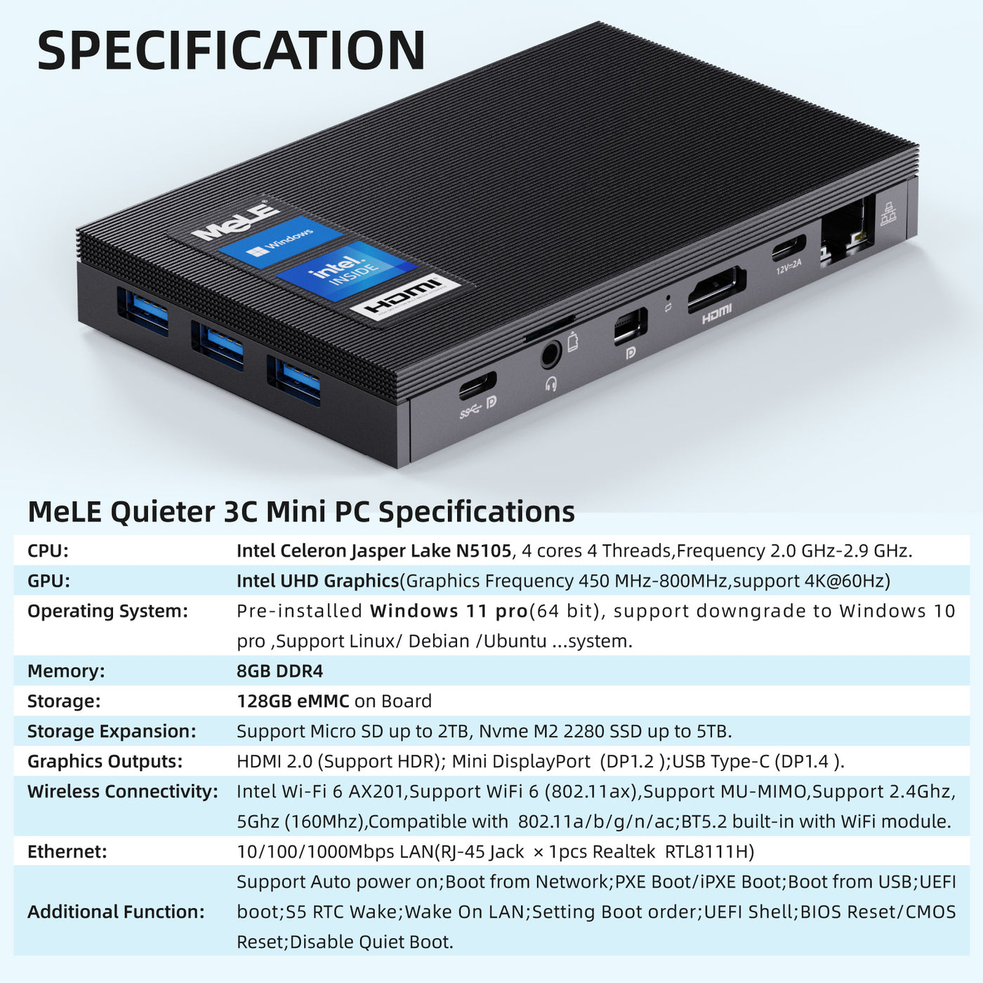 MeLE Quieter 3C - Fanless Mini PC N5105